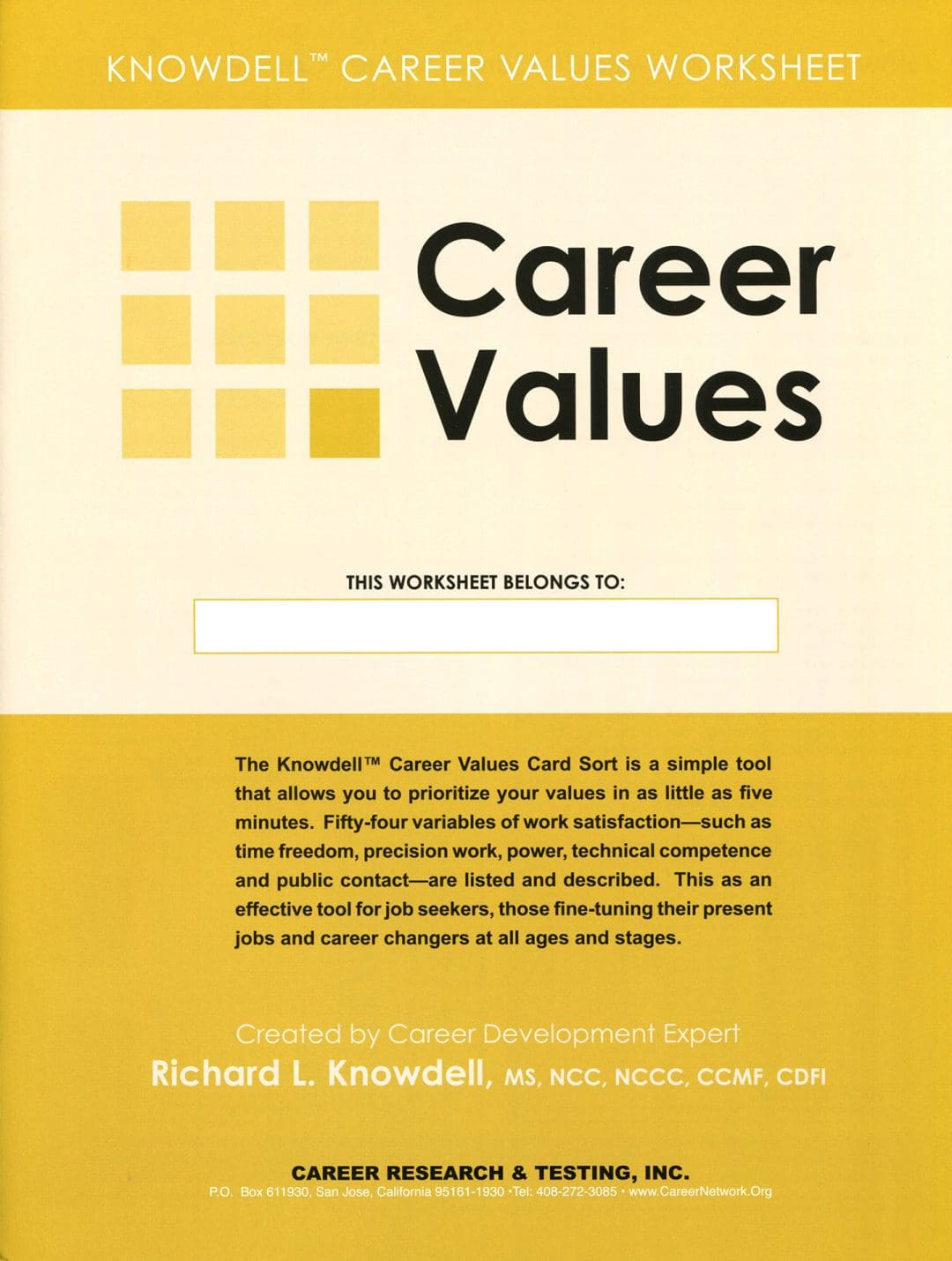 Career Values Worksheet - CLSR